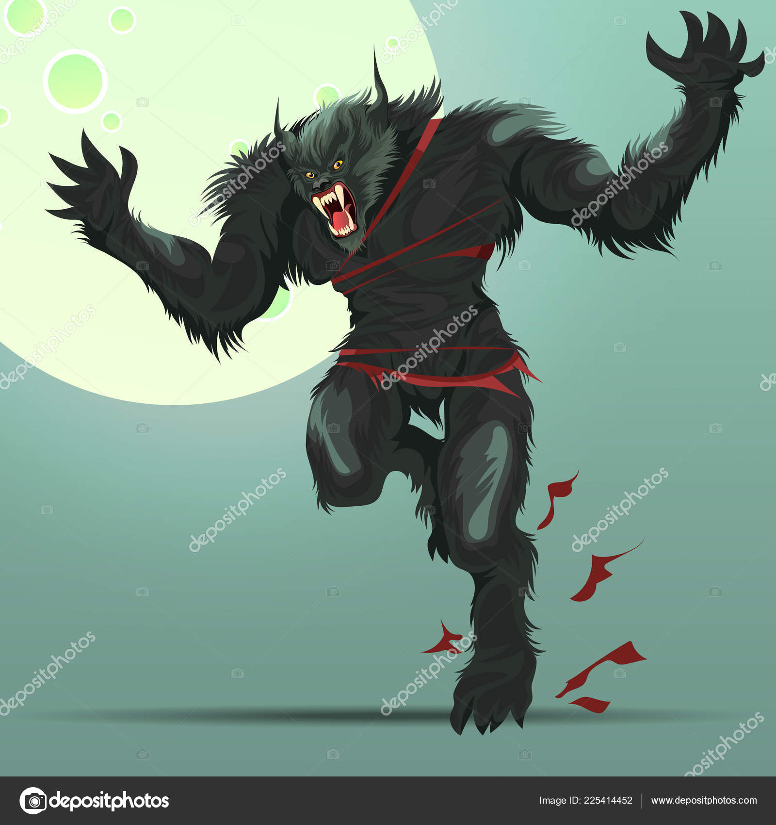 Angry werewolf monster turning under full moon poster Stock Vector ...