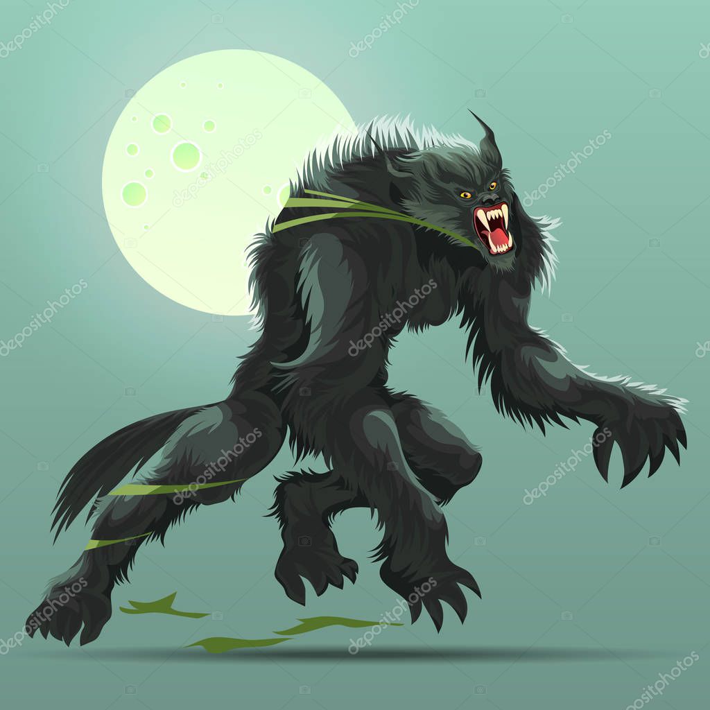 Arrabbiato lupo mannaro mostro girando sotto la luna piena poster ...