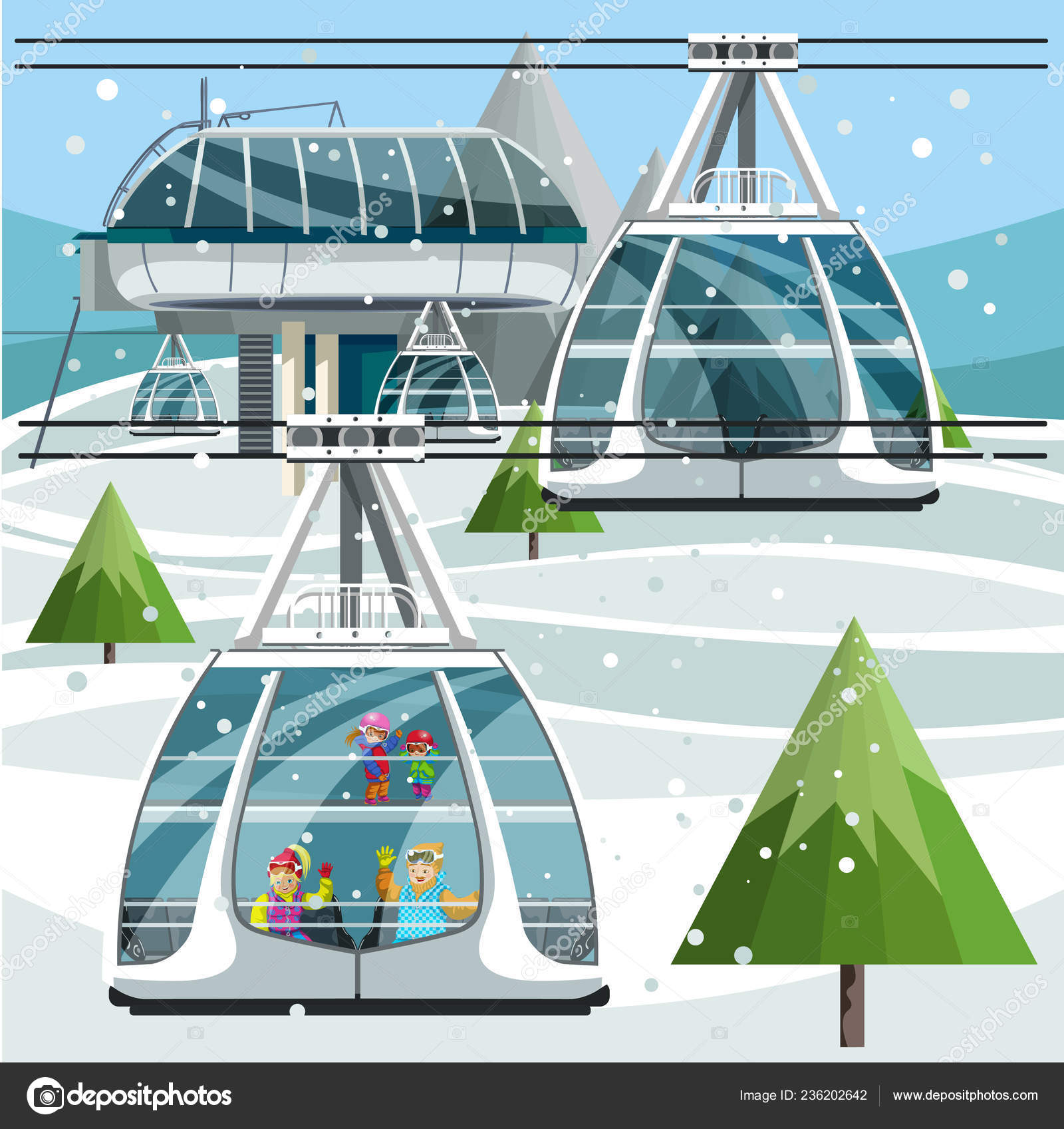 Cartoon cable cars moving above the ground Stock Illustration by ...