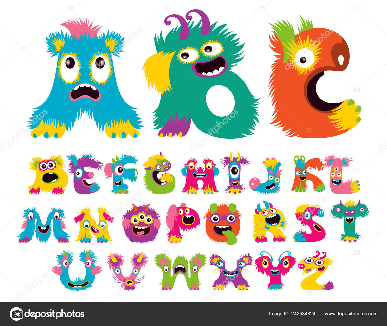 Niños de dibujos animados lindo y divertido alfabeto monstruo Vector de ...