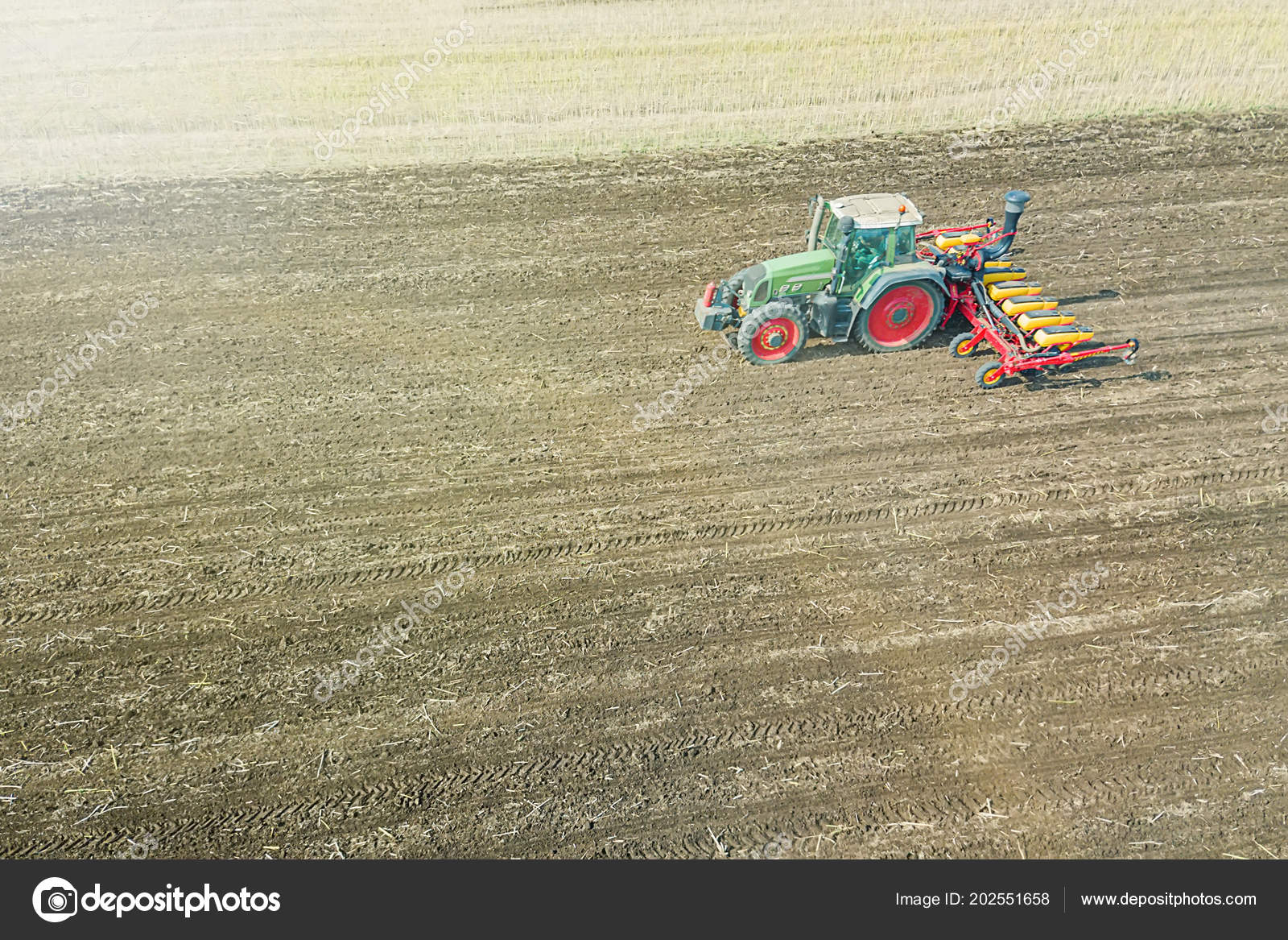 Farmer Seeding Crops Field Seeding Aerial View — Stock Photo ...
