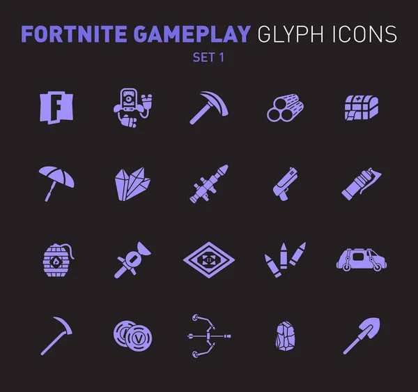 Fortnite epic game play outline icons. Vector illustration of combat ...