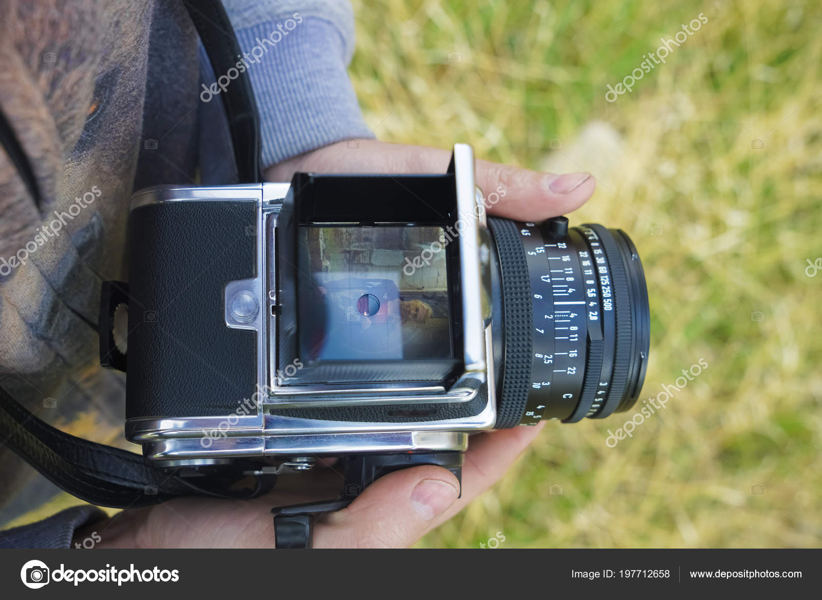 Top View Vintage Camera Mine Male Hands Holding Retro Analog Stock ...