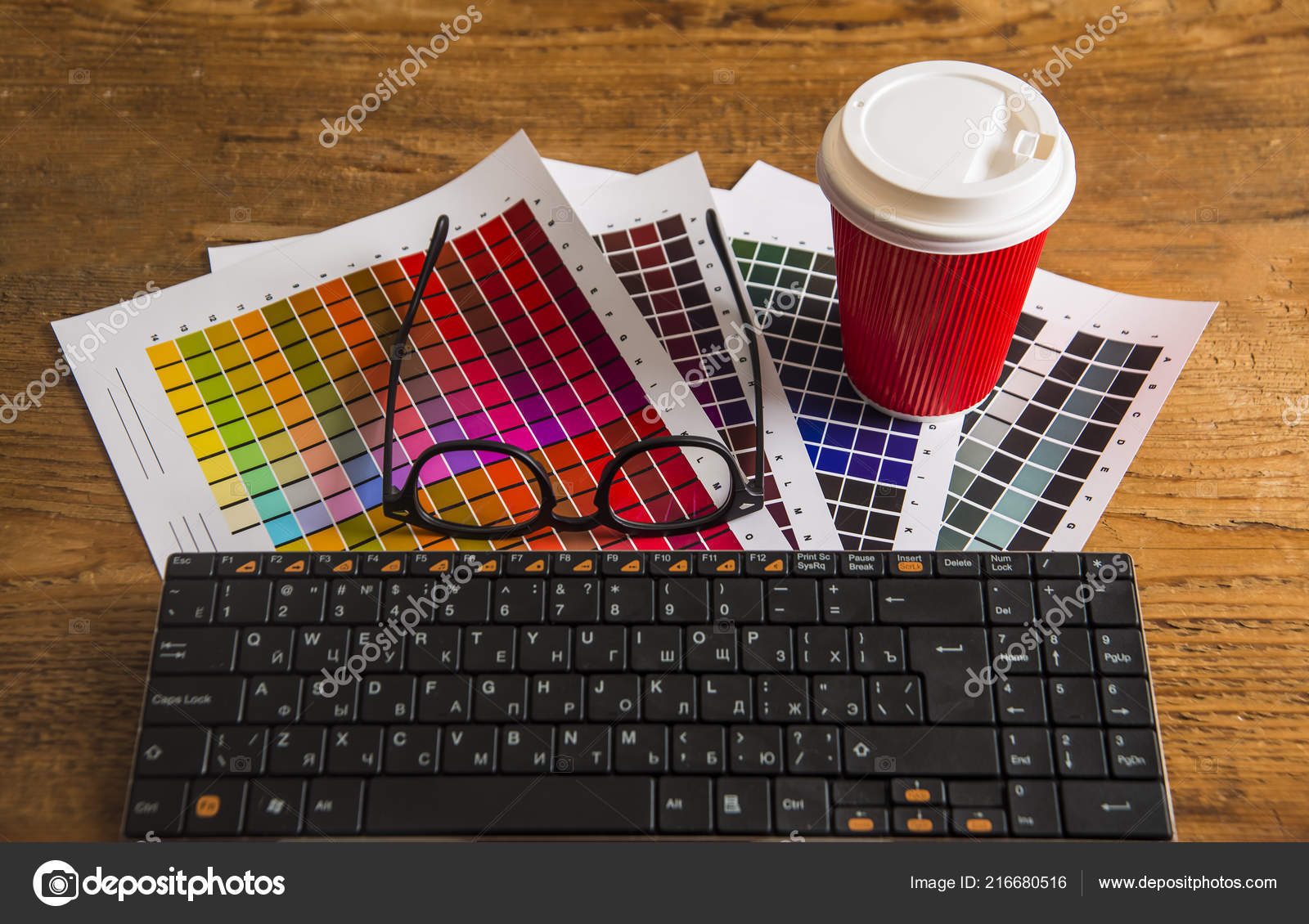 Color Palette Paint Samples Catalog Designer's Objects Wooden Table ...