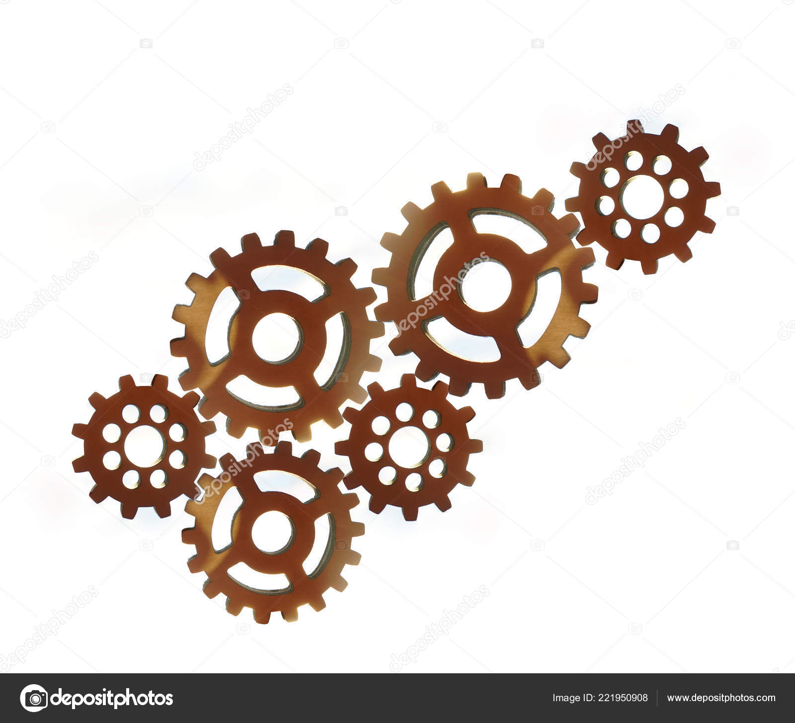 Set Different Wooden Cog Wheels Isolated White Background — Stock Photo ...