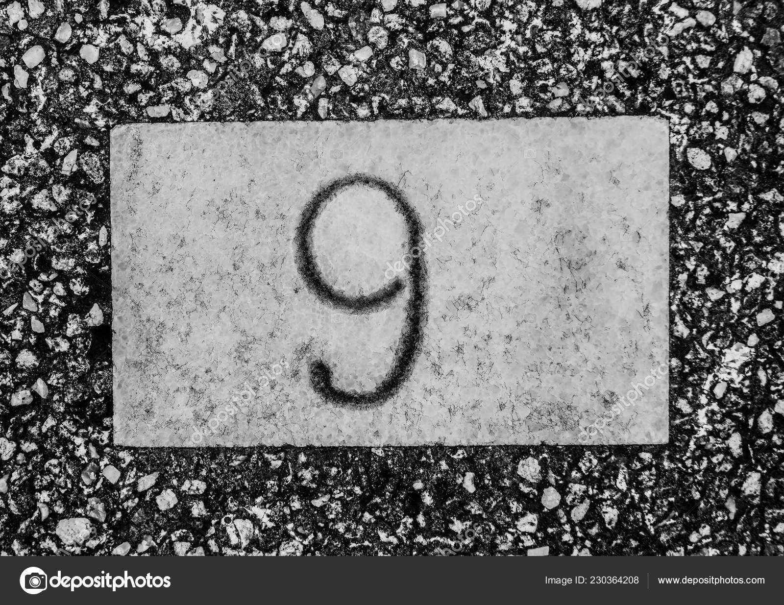 Black Number Nine Isolated Light Grey White Wall Stone Texture — Stock ...