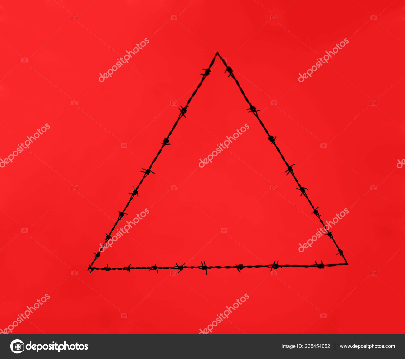 Triangle Sign Made Barbed Wire Fence Red Background Stock Photo by ...