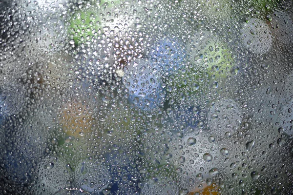 Close Macro View Raining Water Drops Glass Window Blur Background Stock ...