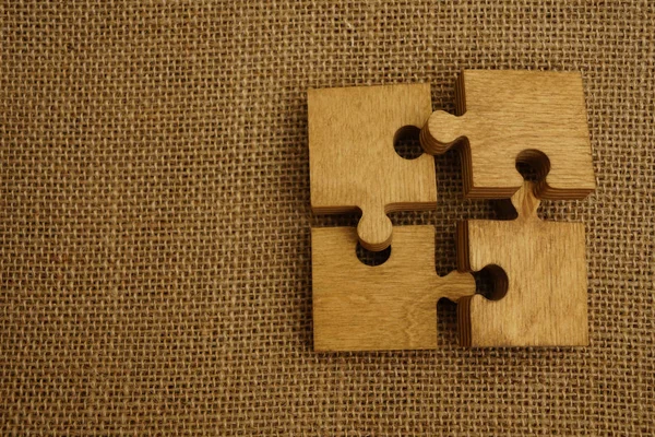 Four Disconnected Wooden Puzzle Pieces Form Square Isolated White ...