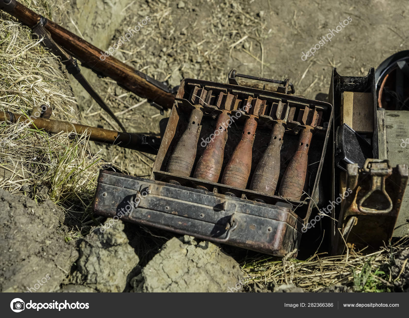 Rusty Mortar Shells Metal Box Mortar Mine Hand Grenade Launcher Stock ...