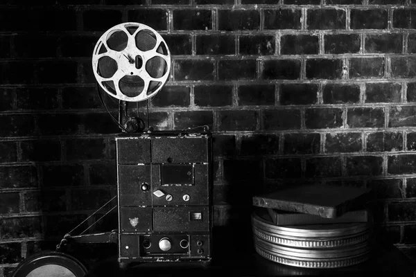 Photo Old Movie Projector Brick Wall Background Old Style Movie — Stock ...