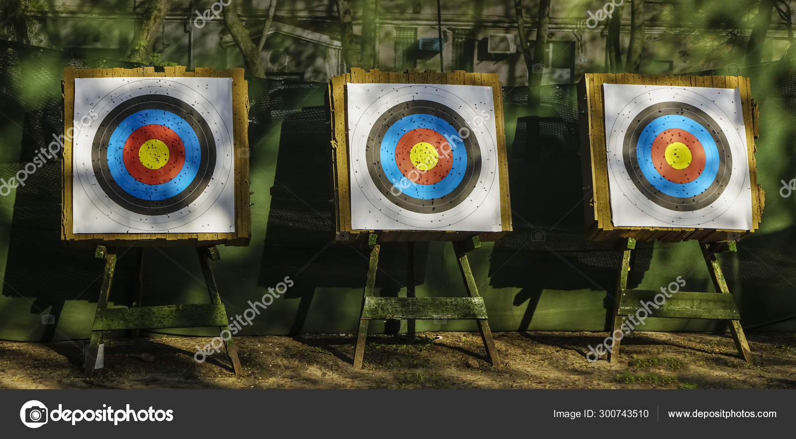 Shooting Range Three Targets Practicing Archery Outdoors Bullet Holes ...