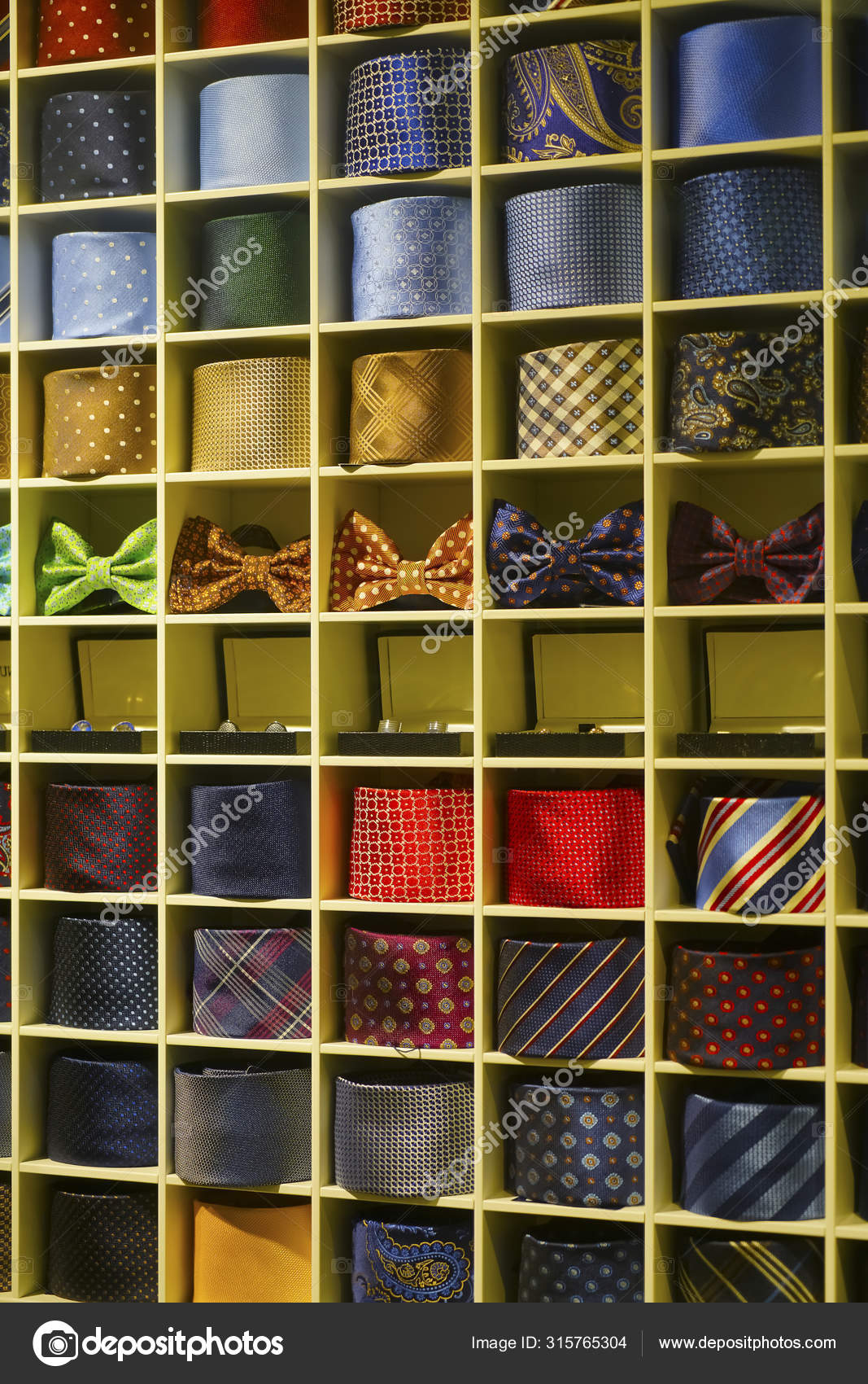 Neckties Arranged Grid Shelf Custom Made Bow Ties Neckties Fashion ...