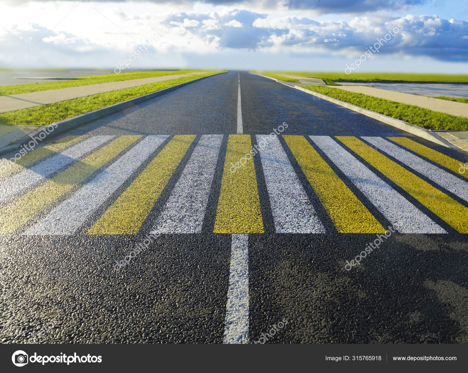 White Yellow Zebra Cross Road Black New Modern Asphalt Empty — Stock ...
