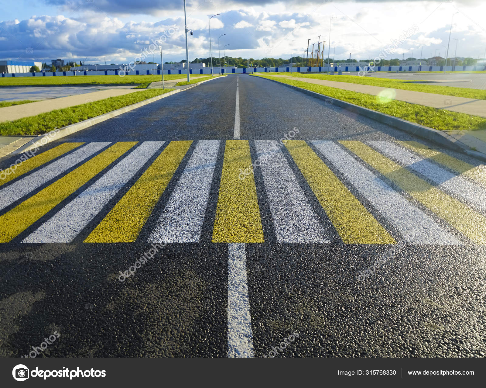 White Yellow Zebra Cross Road Black New Modern Asphalt Empty — Stock ...