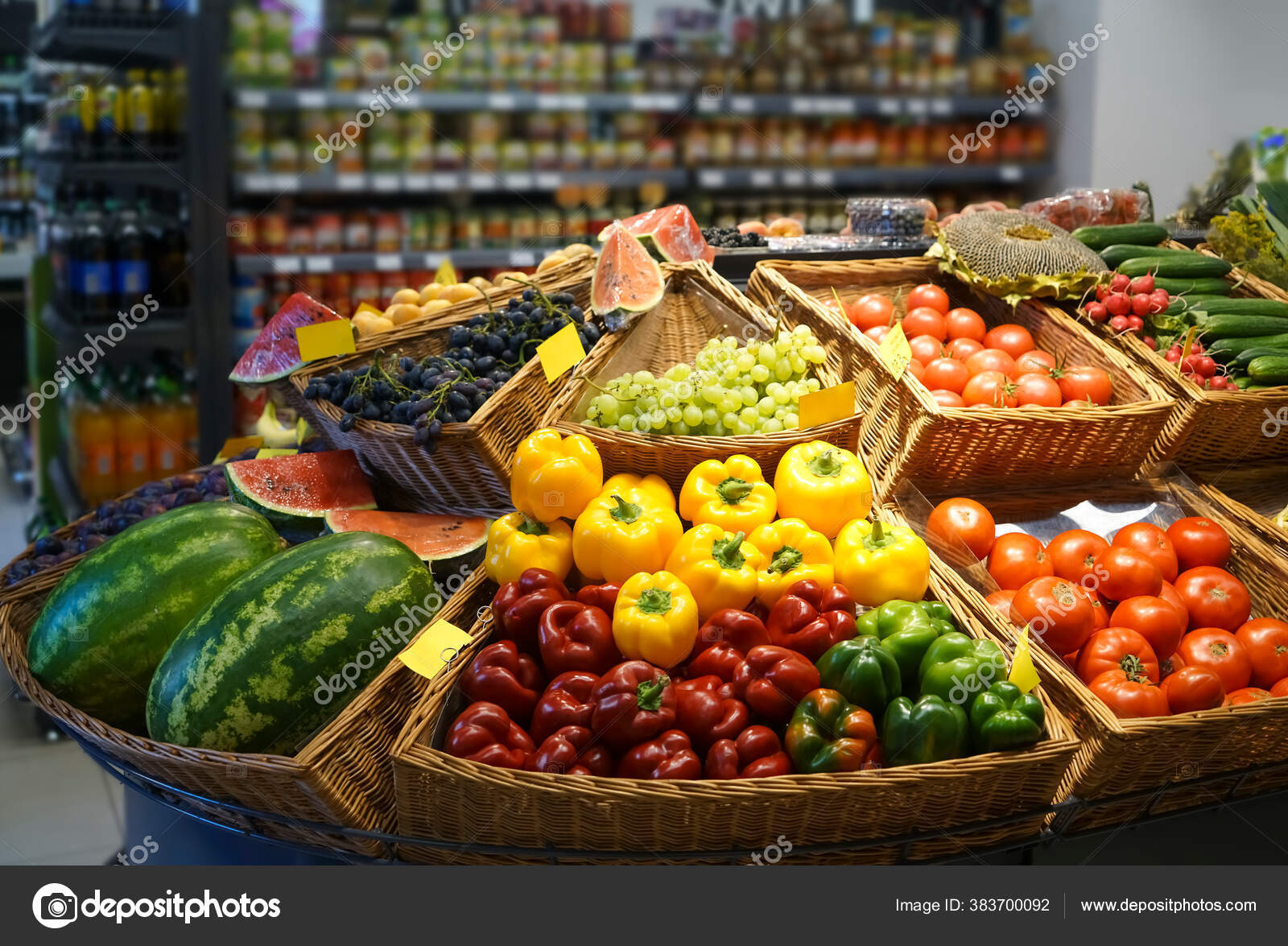 Raw Fresh Vegetables Berries Fruits Grocery Store Shop Wicker Baskets ...