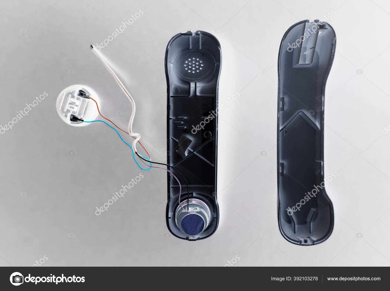 Disassembled Handset Speaker Listening Device Isolated Black Background ...