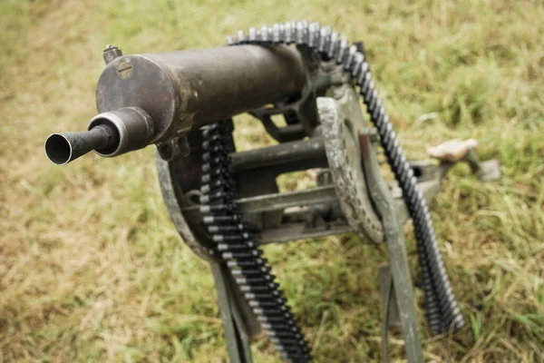 Machine Gun Standing Green Grass Focus Barrel Era First World Stock ...