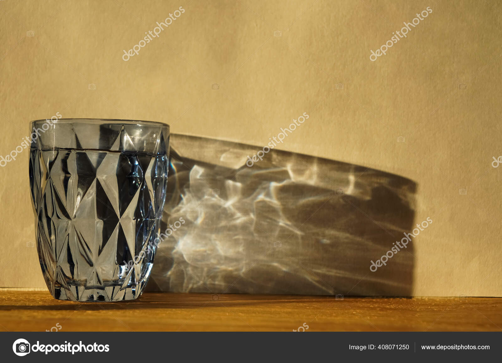 Water Glass Strong Shadow Sunny Wall Background Blue Faceted Glass ...
