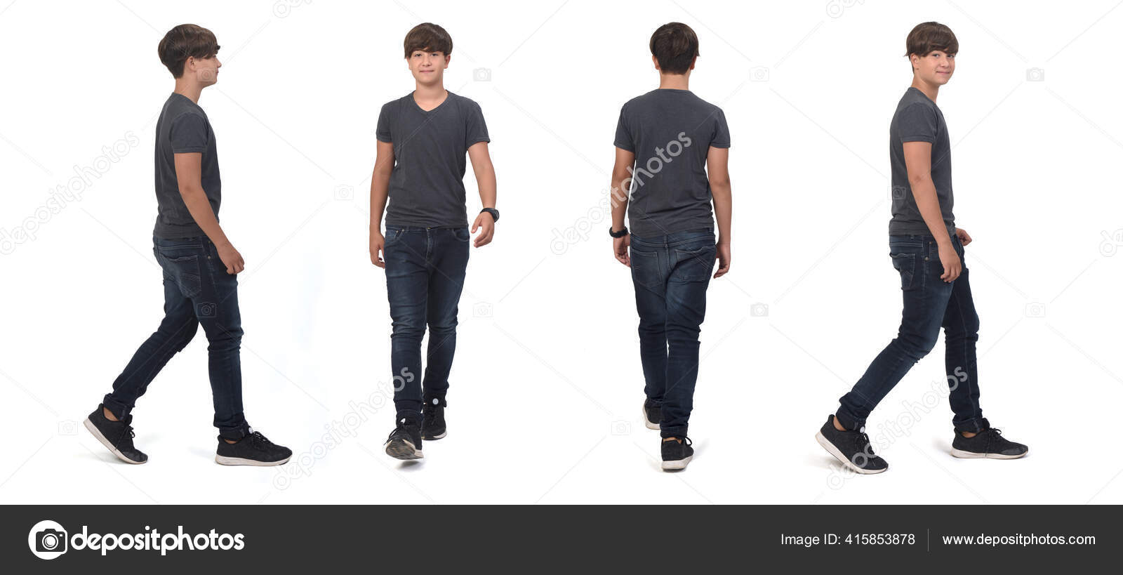 Same Teenager Boy Walking White Front Back Side View Stock Photo by ...