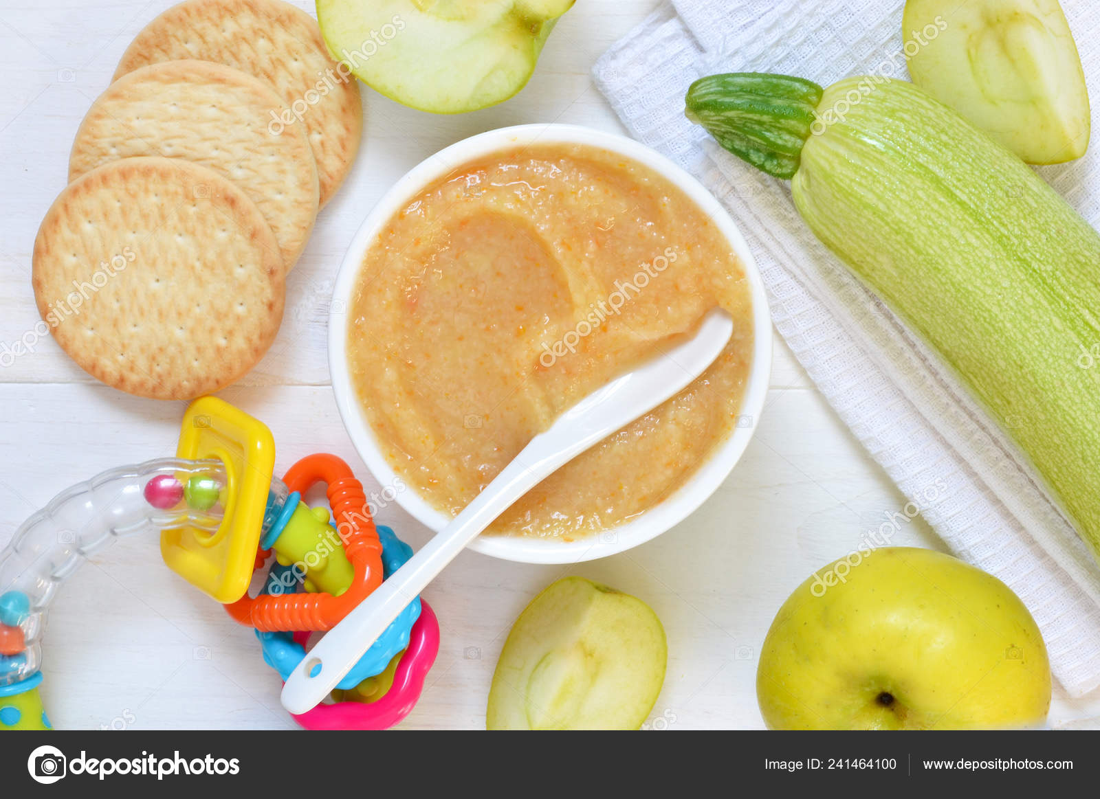 Baby Food Months Vegetable Puree Courgettes Stamps Potatoes Concrete ...