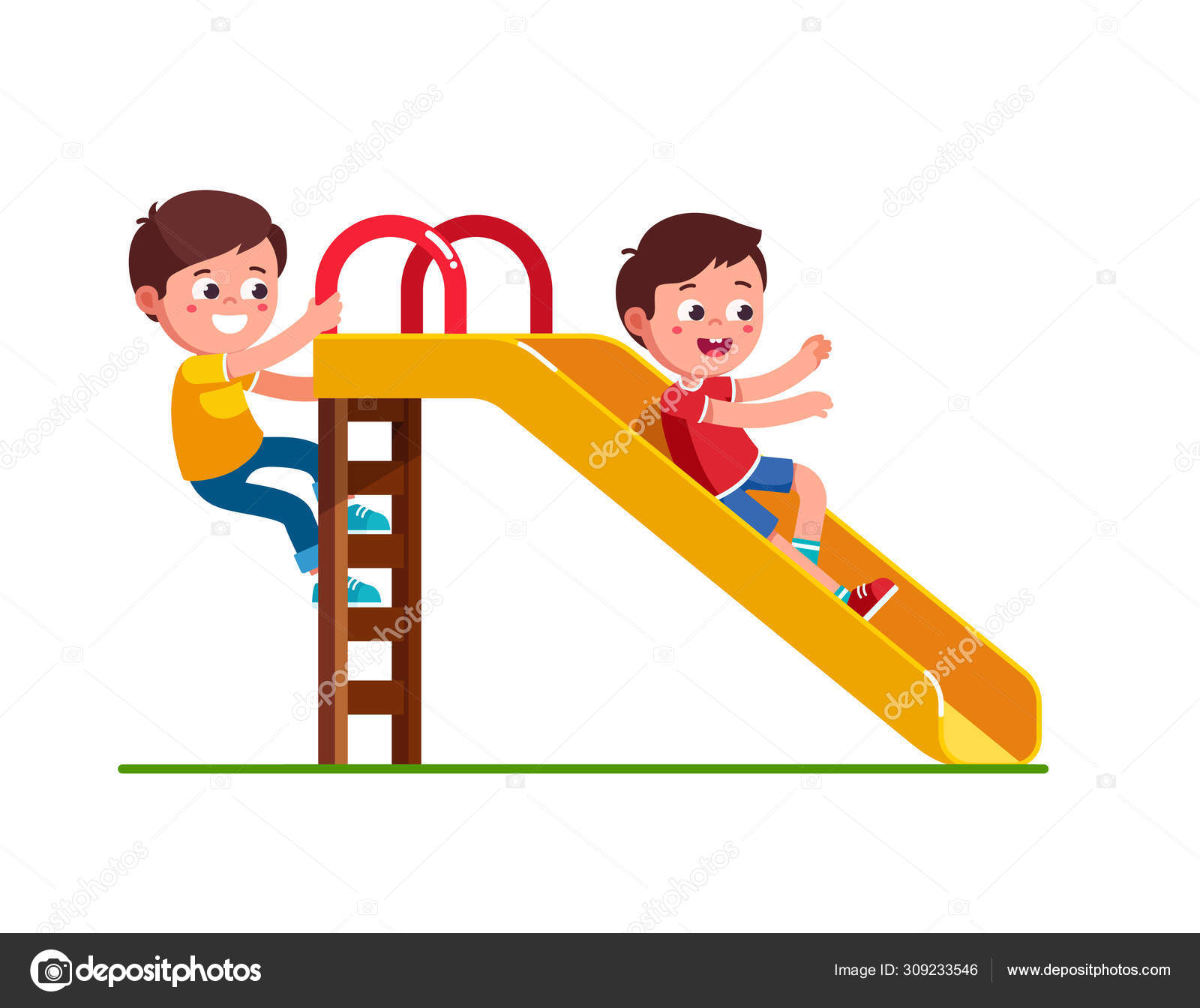 Boy sliding down slide and climbing up ladder Stock Vector Image by ...