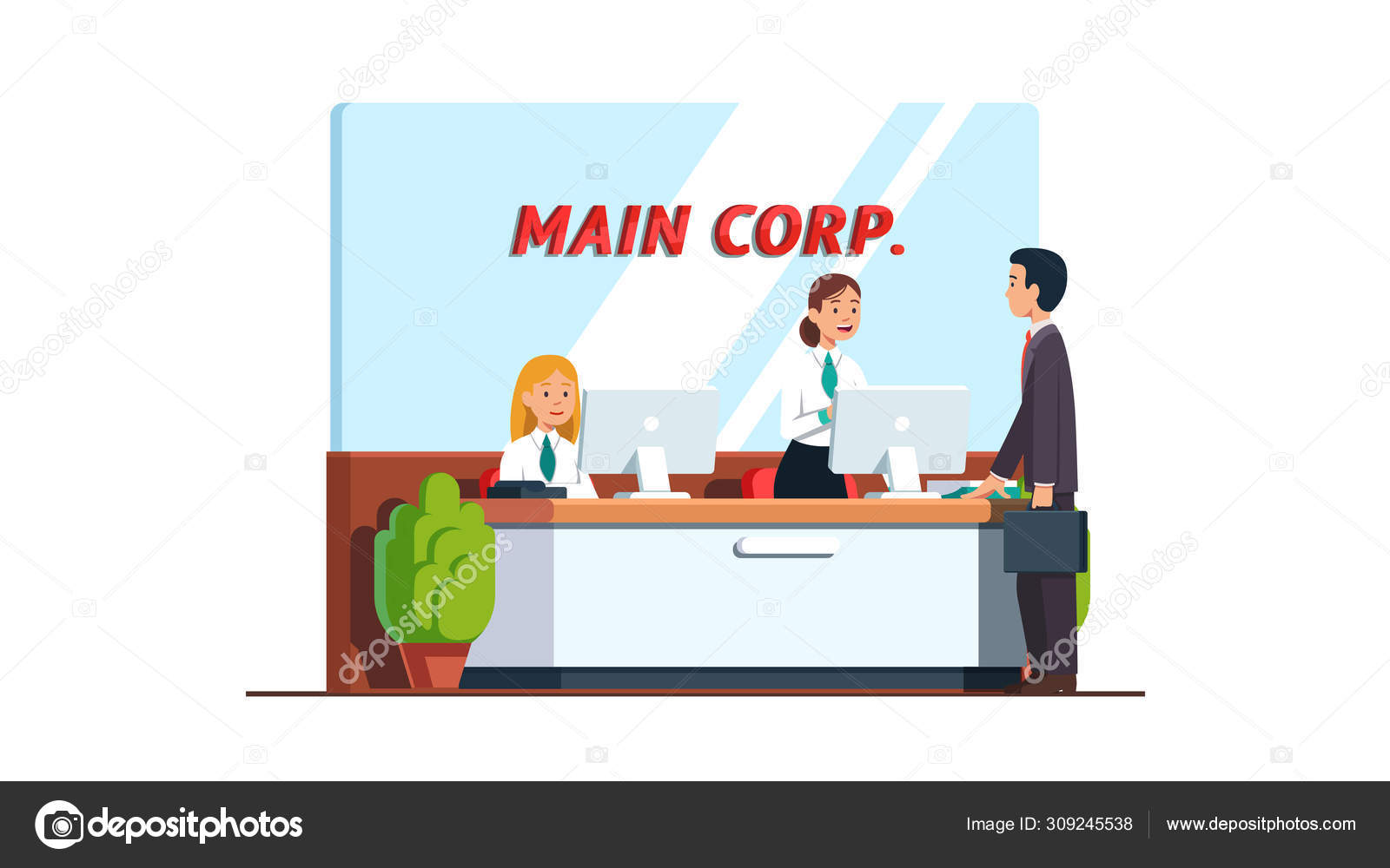 Business man visitor standing at reception desk Stock Vector by ...
