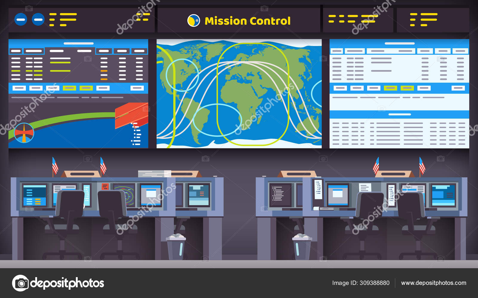 Orbital space flight mission control center room Stock Vector Image by ...