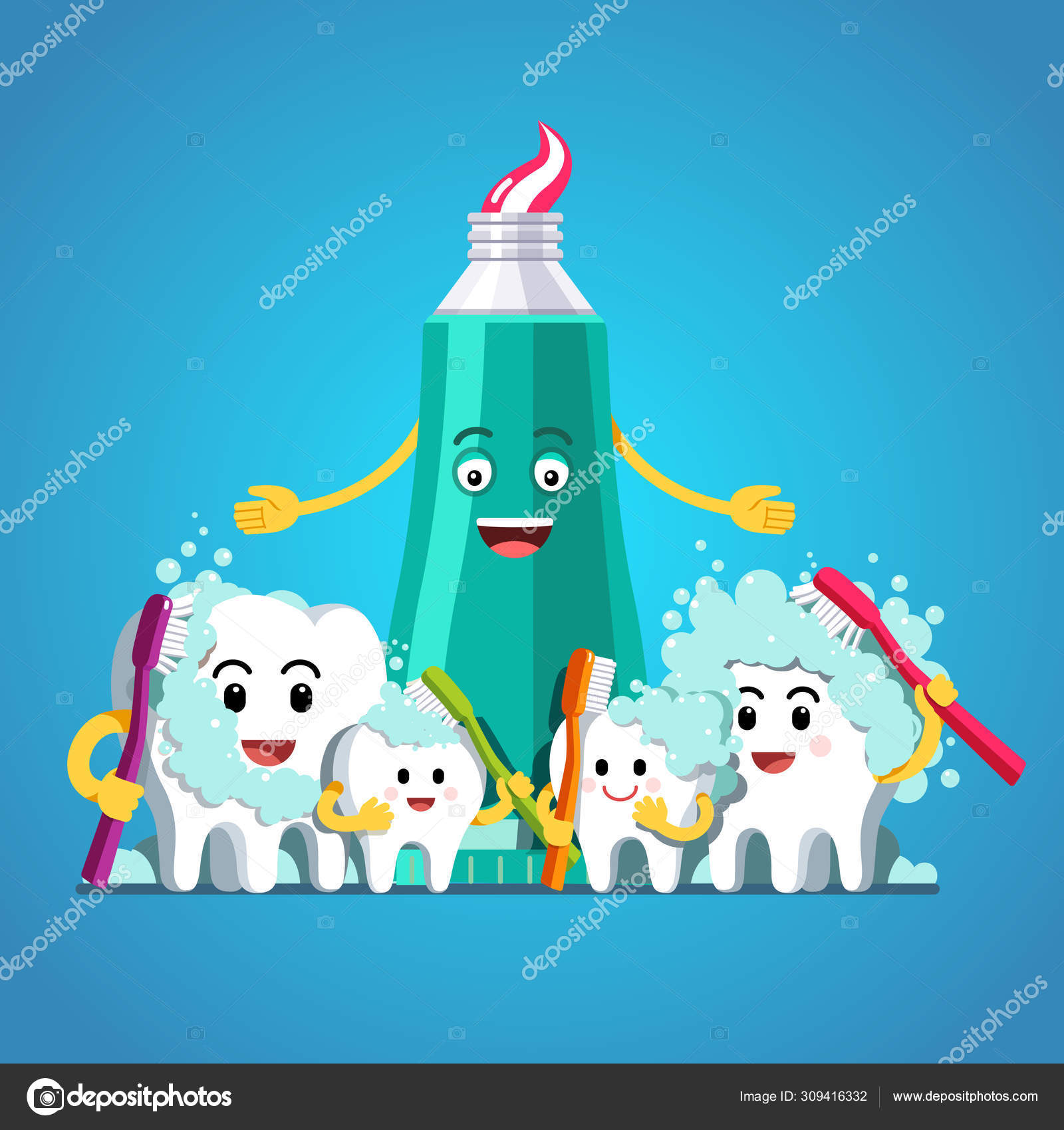 Toothpaste tube and happy teeth family characters Stock Vector Image by ...