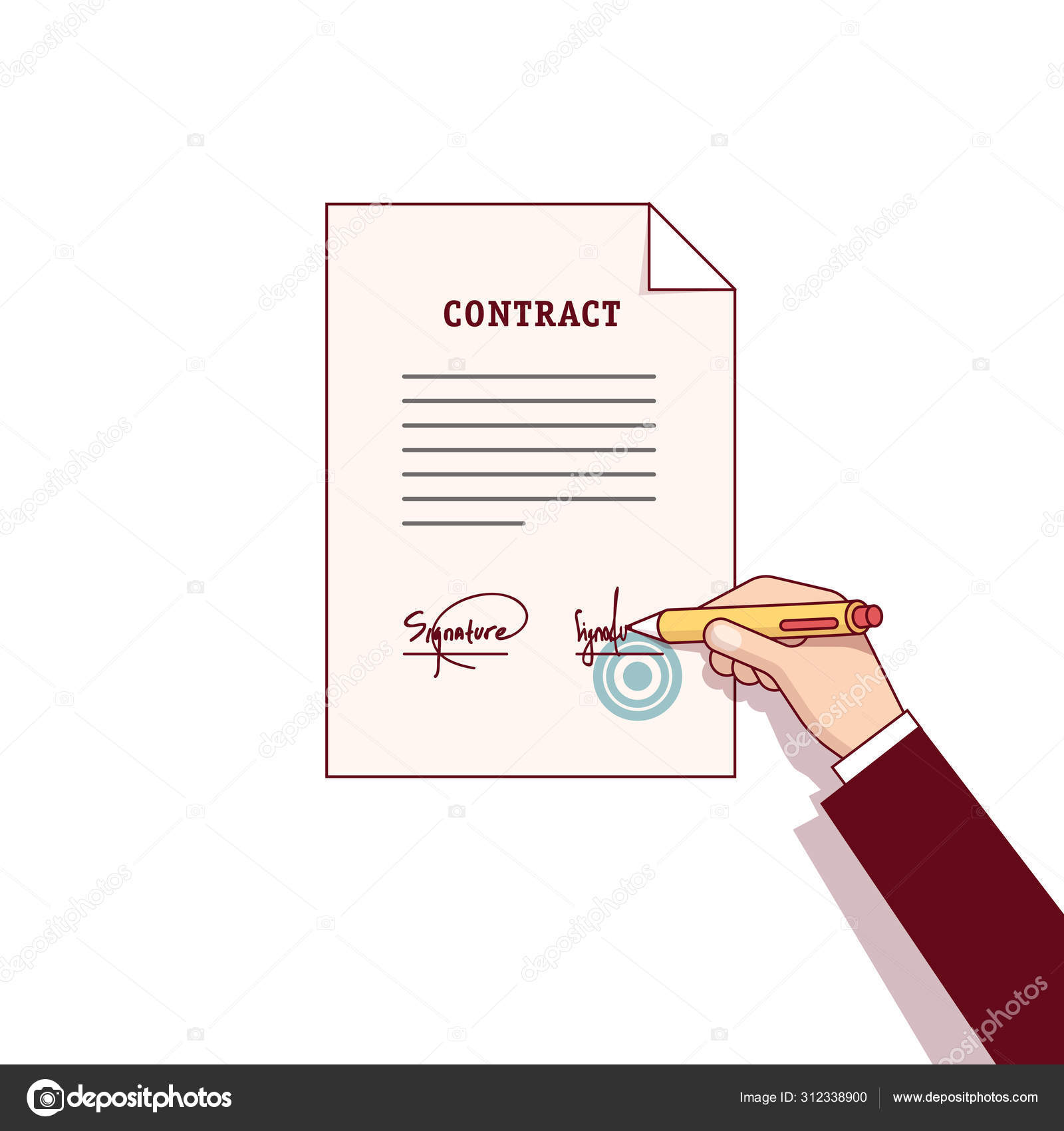 Hands signing business contract paper with stamp Stock Vector by ...