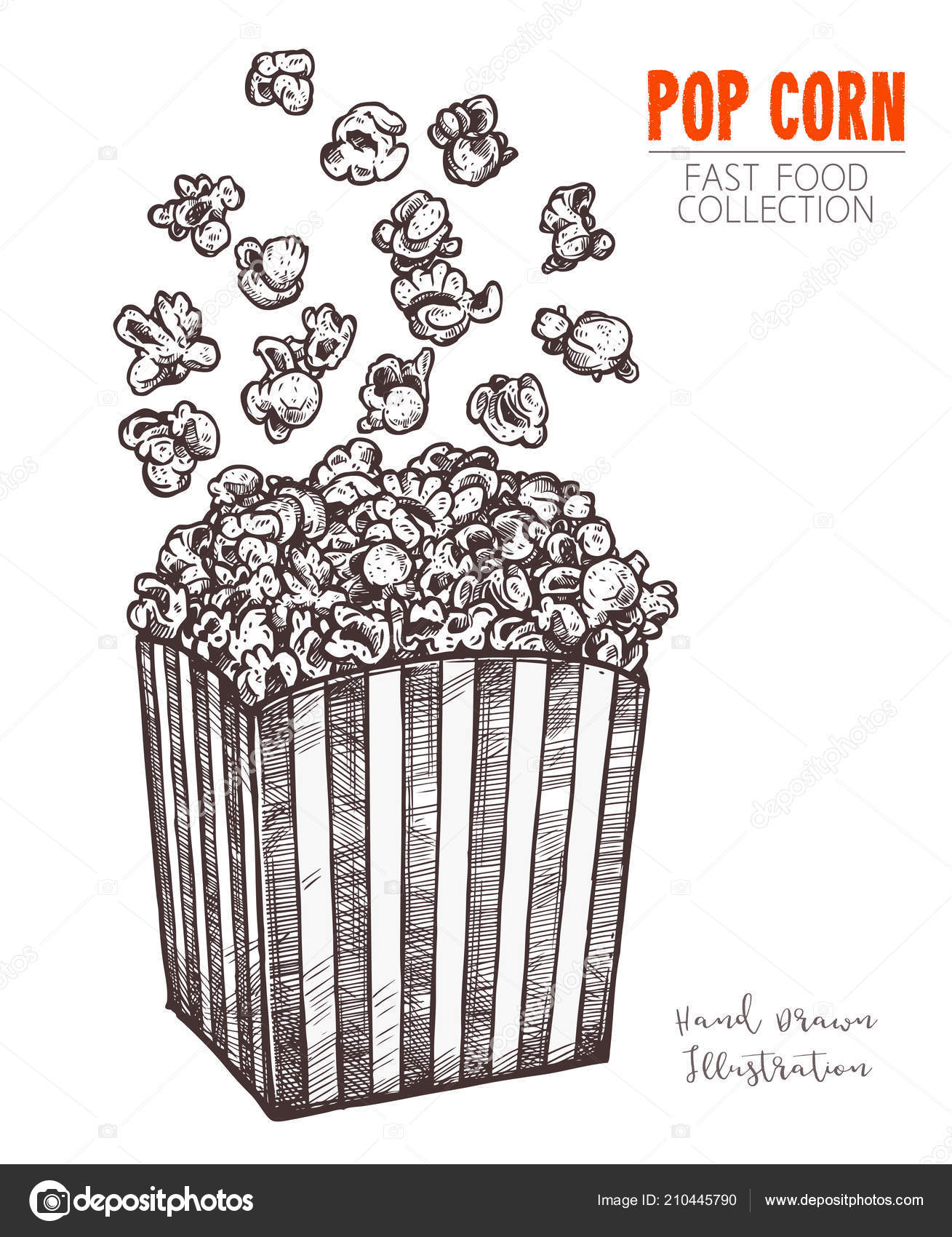 Hand Drawn Sketch Popcorn Cinema Food Snack Engraved Style Vector ...