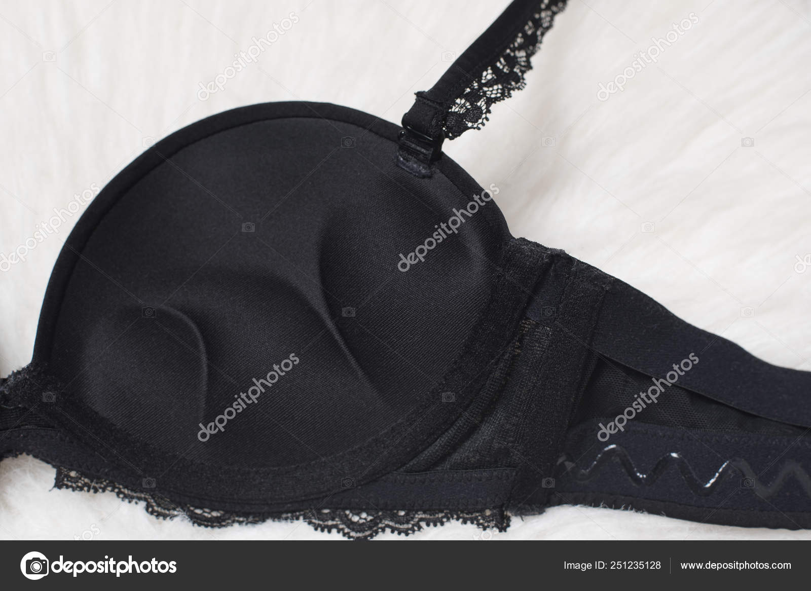 Inner side of black bodice with push-up. Flat lay. Fashion lingerie ...