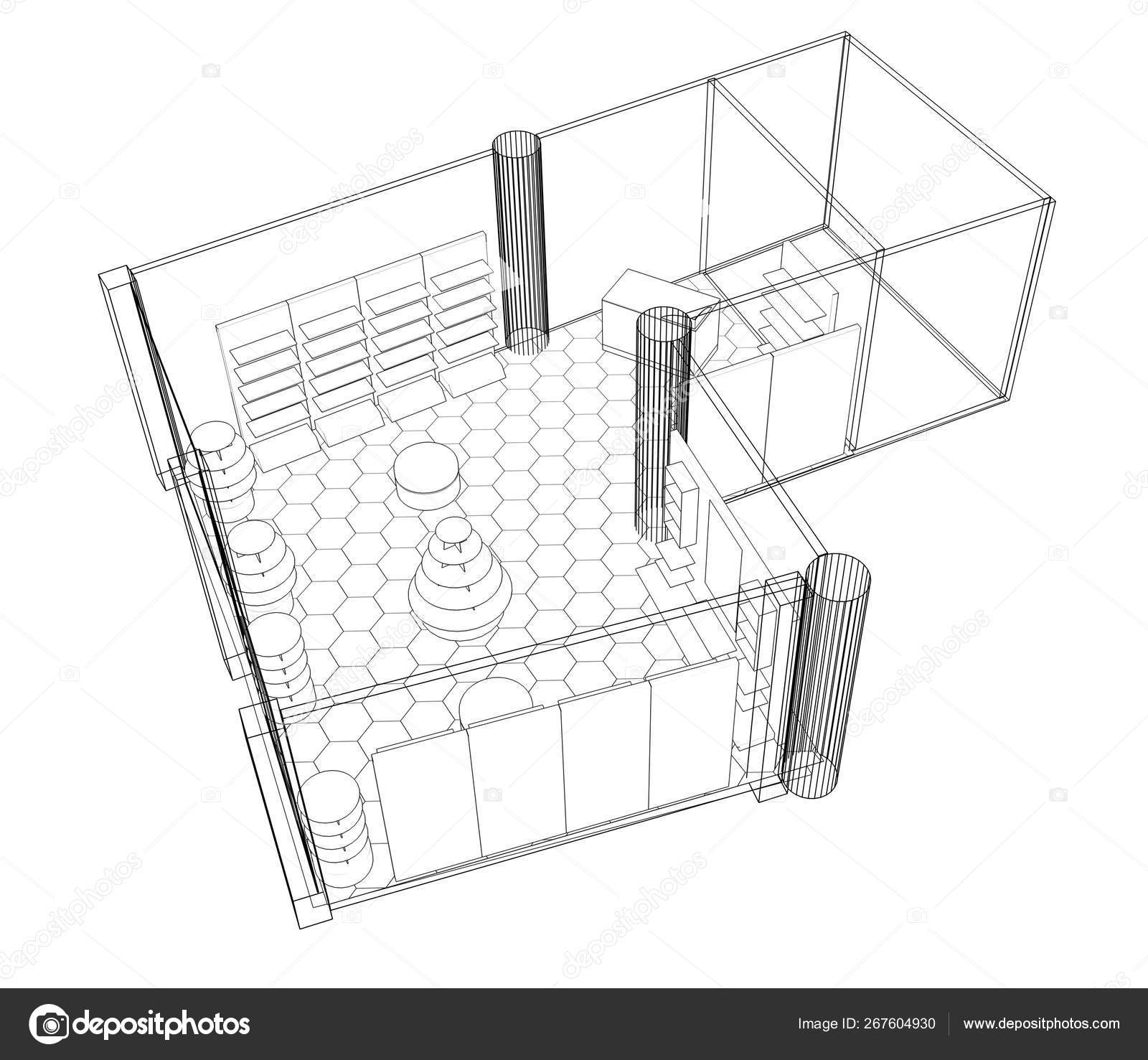 Interior Contour Visualization Illustration Sketch Outline — Stock ...