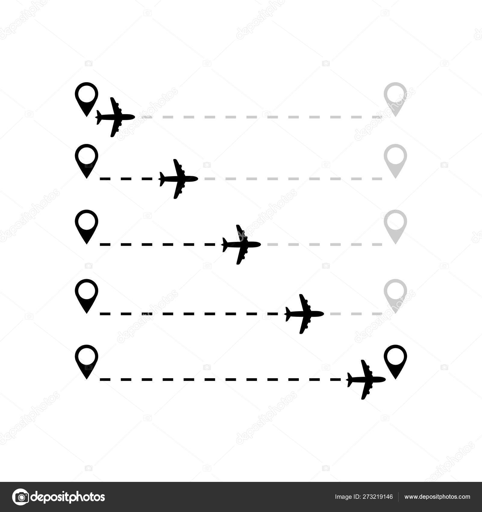 Ruta Vuelo Del Avión Aéreo Primer Segundo Punto Ilustración Vectorial ...