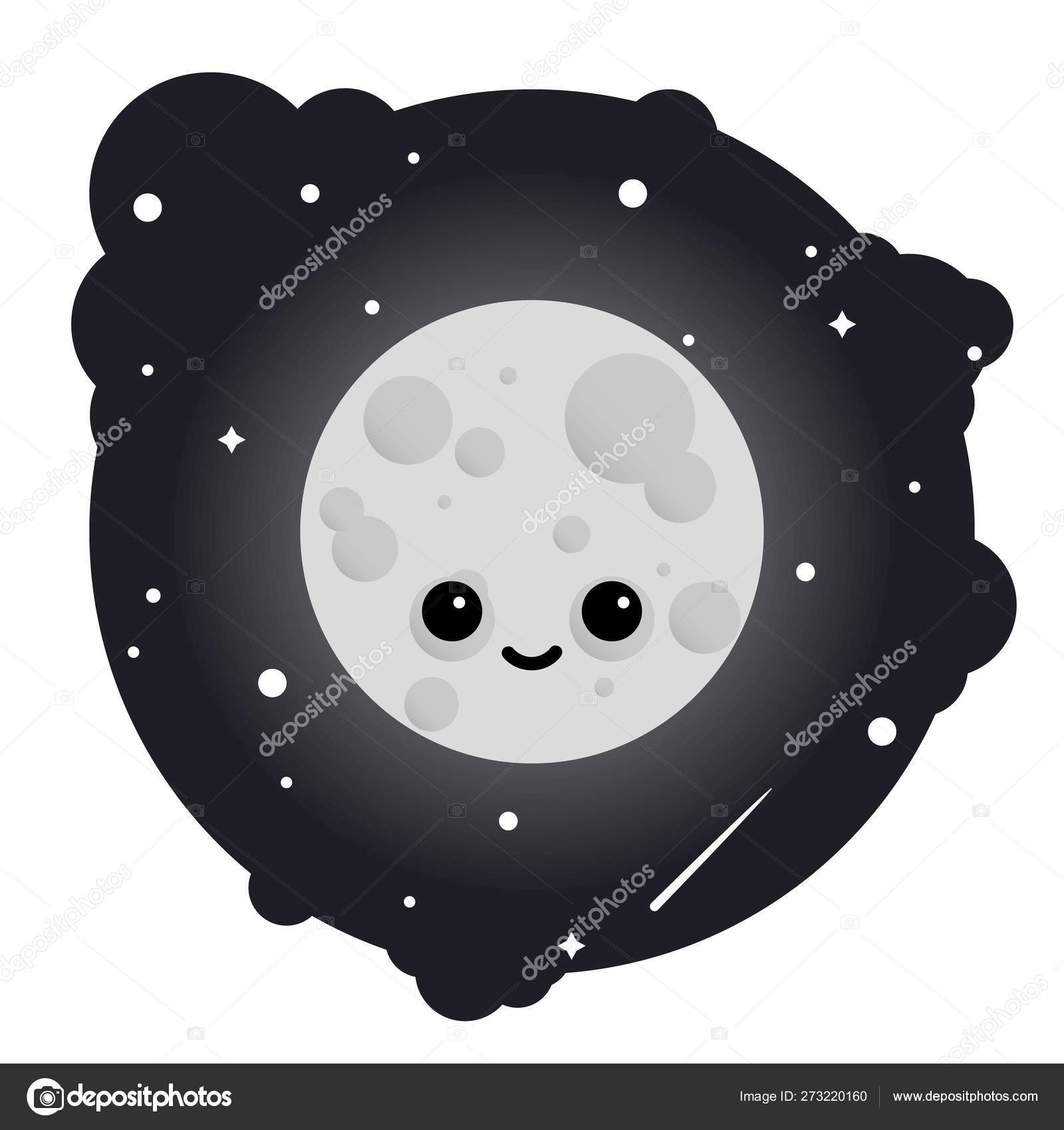 Dibujos Animados Linda Luna Cielo Lleno Estrellas Ilustración Vectorial ...