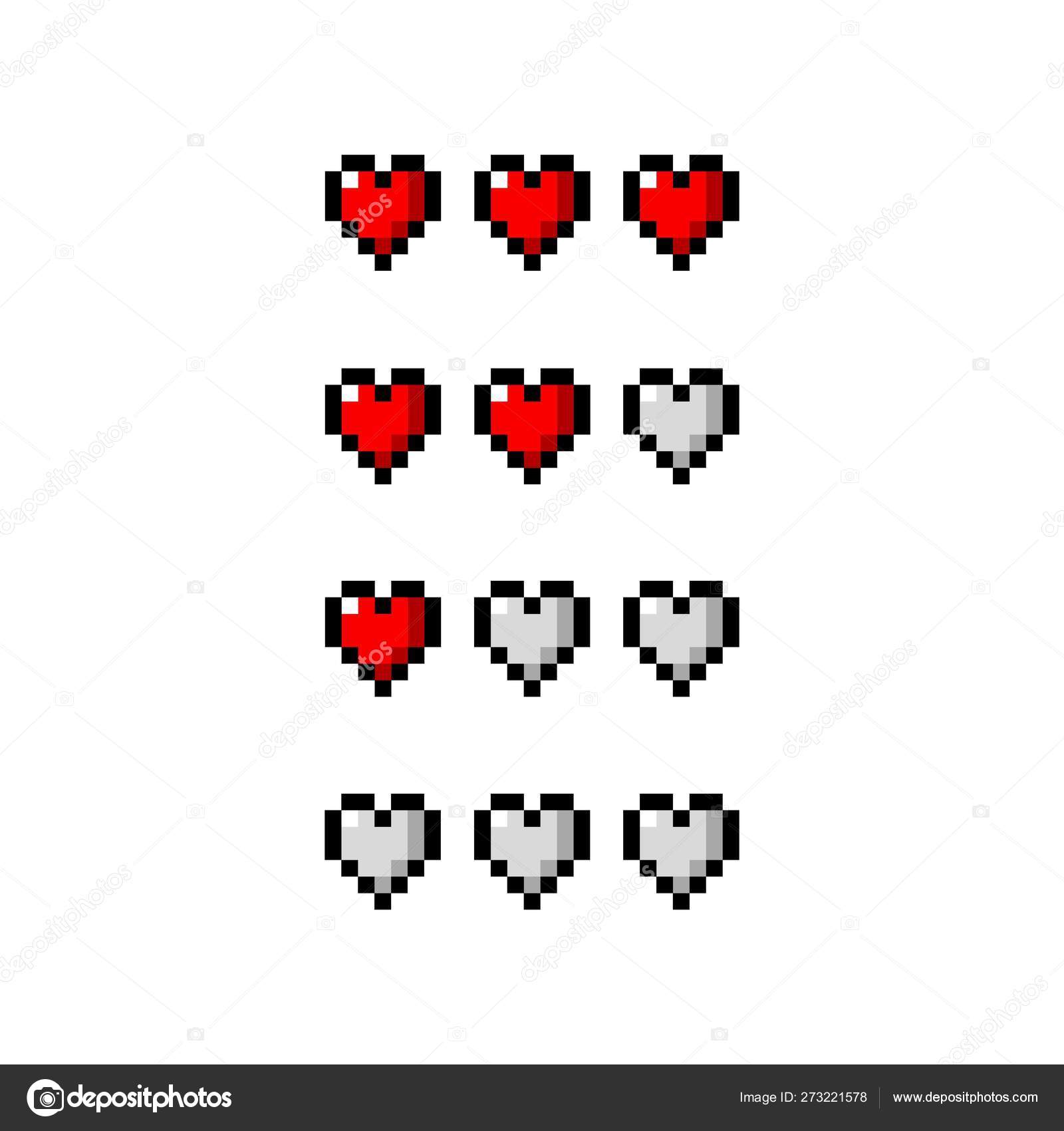 Pixel Art Life Hearts Red Set Isolated Vector Illustration Stock Vector ...