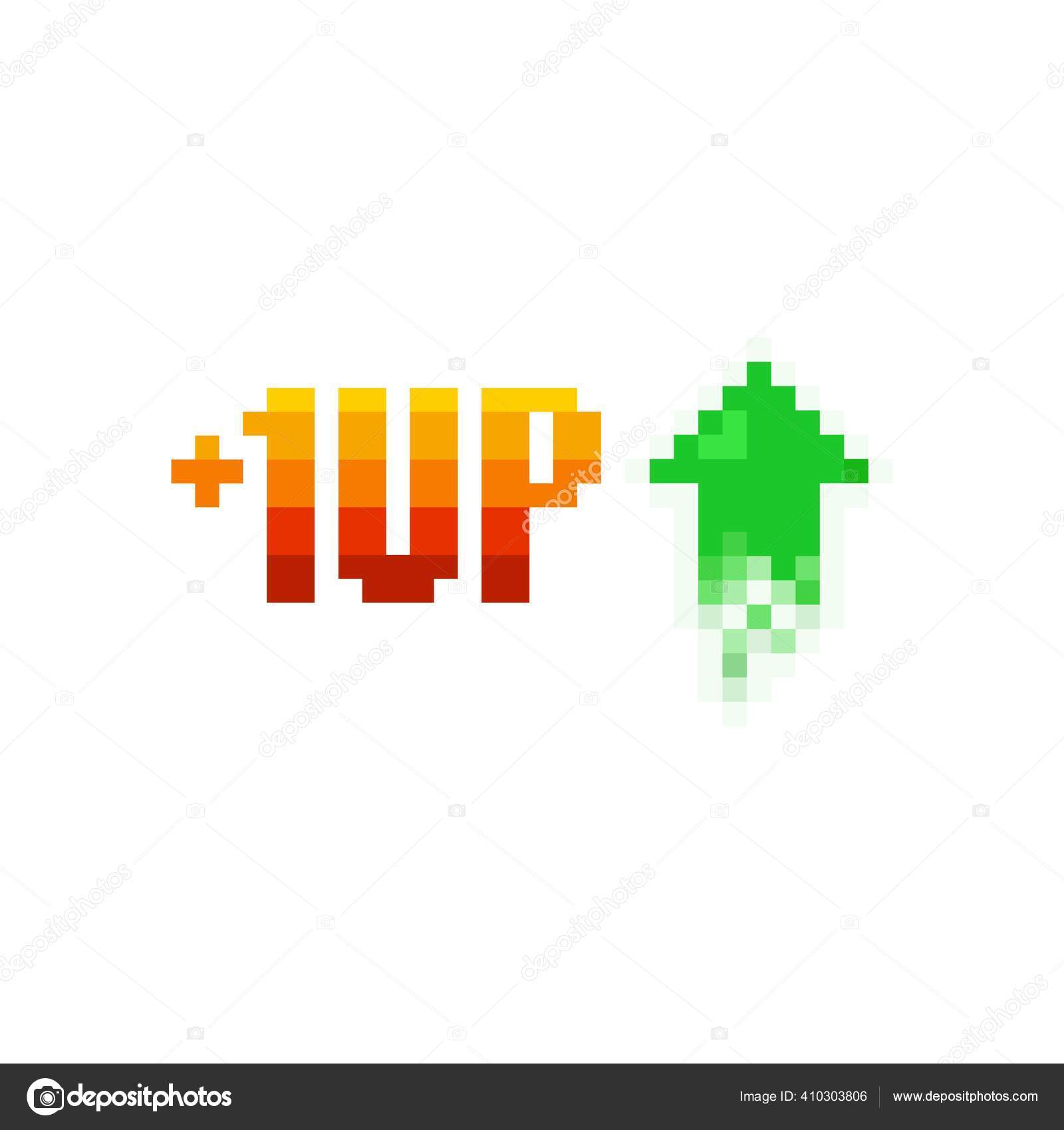 Pixel Art Ebene Höher Und Grünes Pfeil Symbol Auf Weißem Stock ...