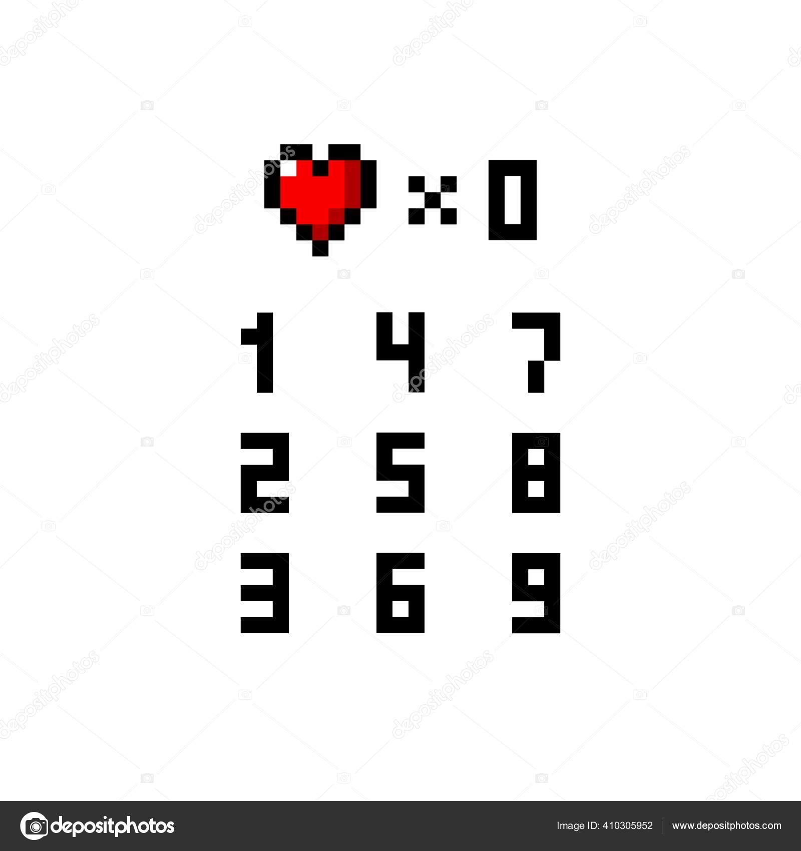Pixel Art Bit Arcade Corazón Vida Números Fuente Conjunto Ilustración ...