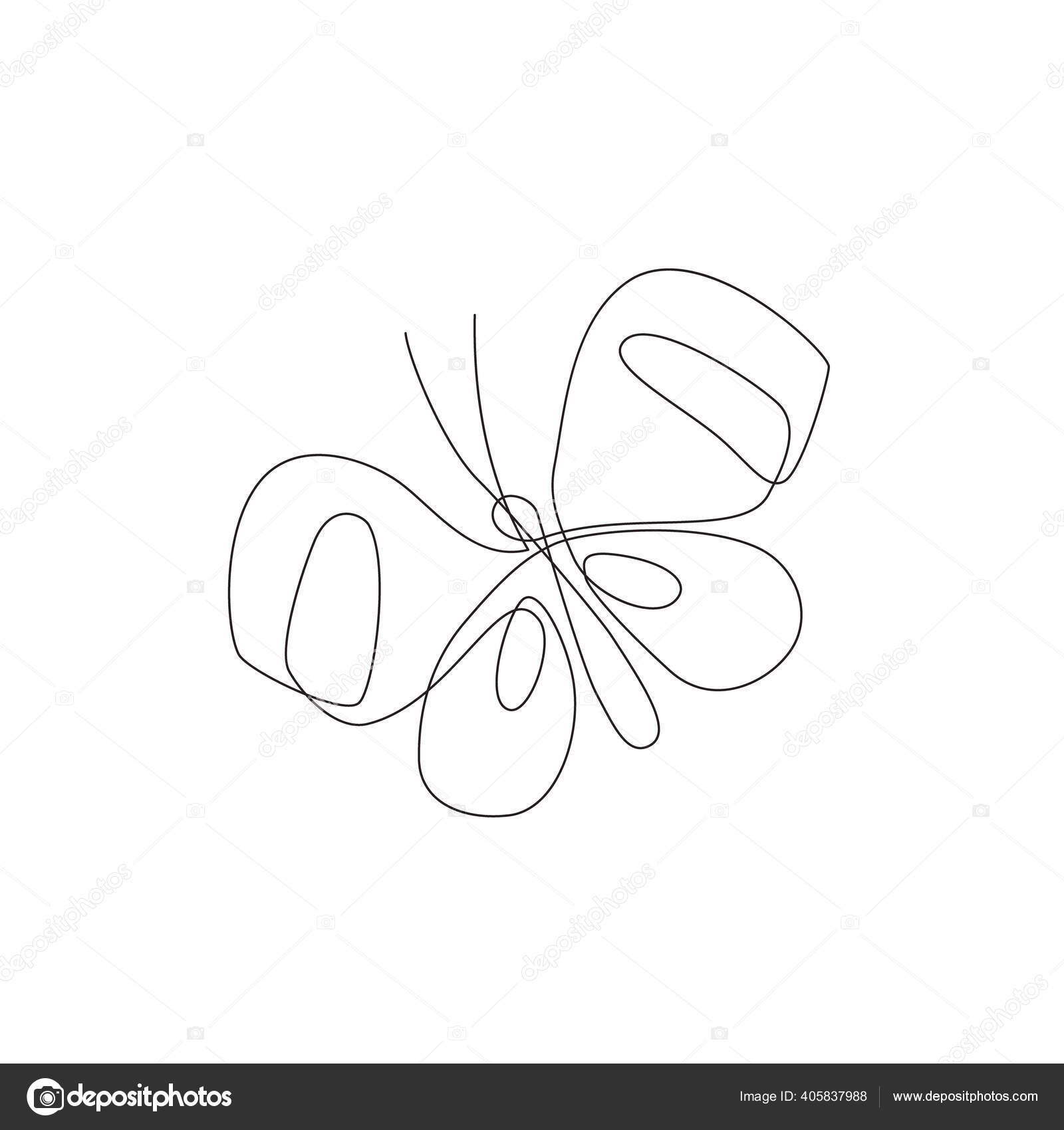 Simple Butterfly One Line Drawing Isolated White Background Abstract ...