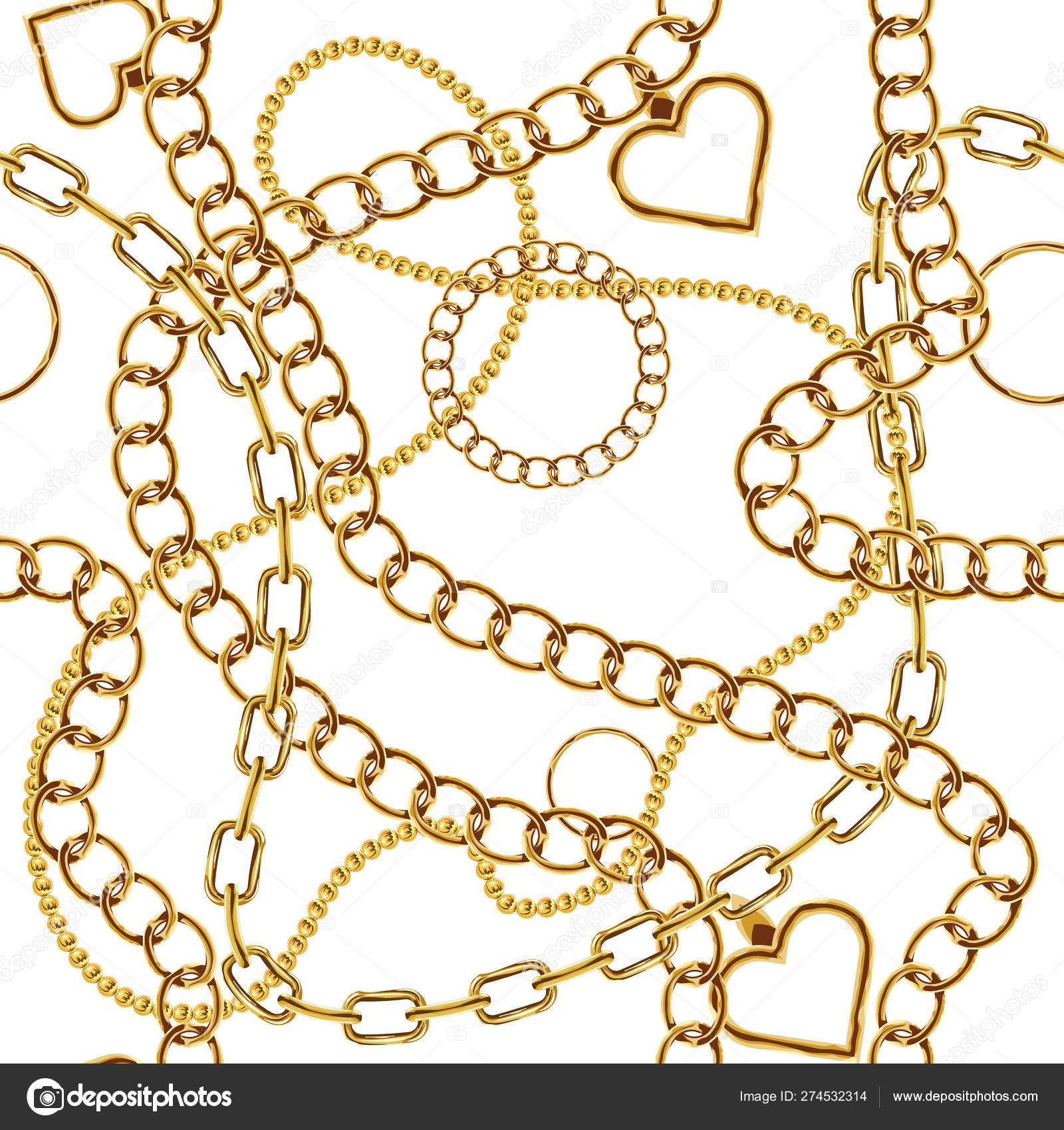 Cute gold chain texture seamless. Flat and solid color vector ...