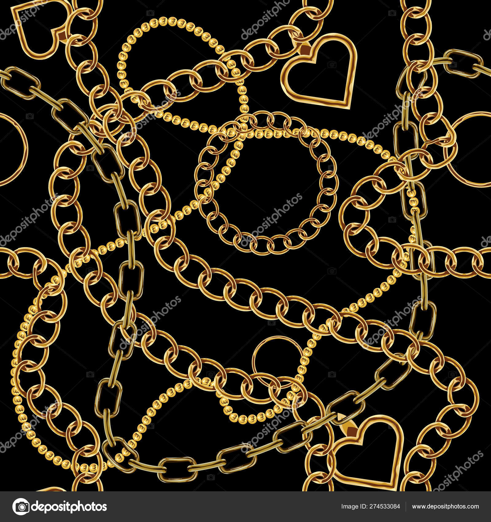 Cute gold chain texture seamless. Flat and solid color vector ...