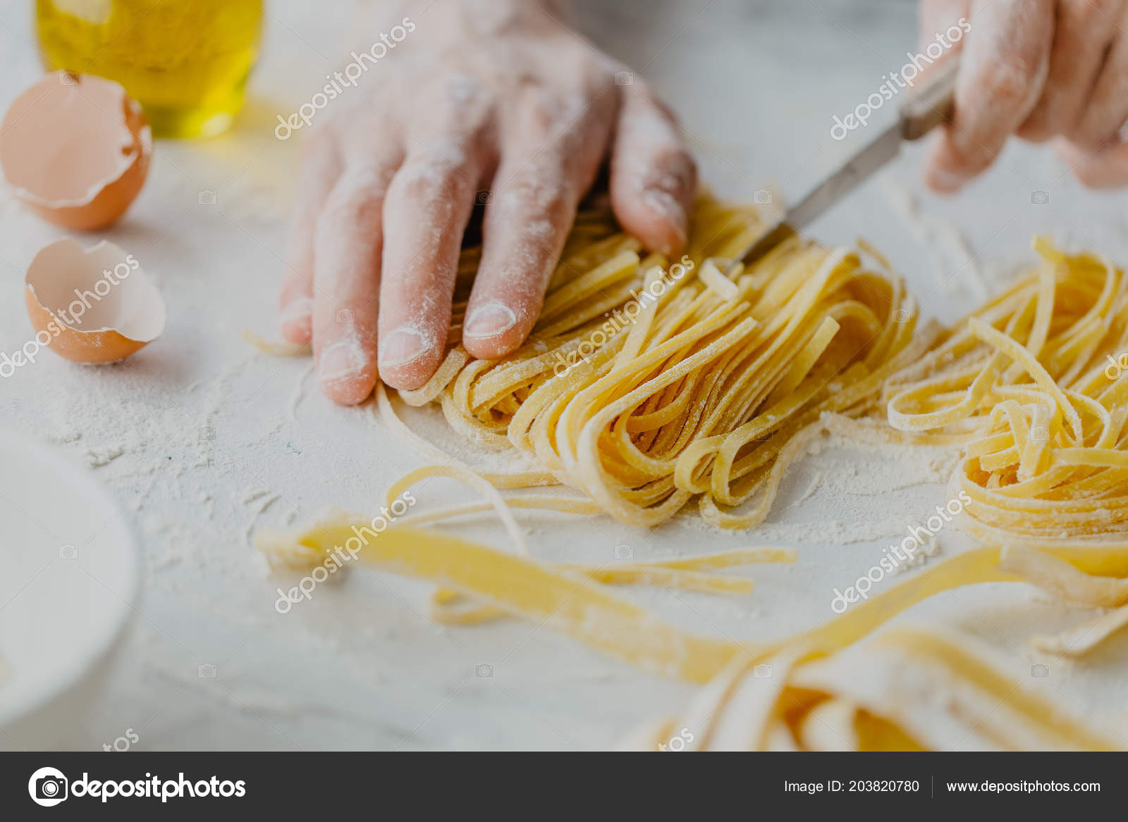 Closeup Process Making Cooking Homemade Pasta Chef Make Fresh Italian ...