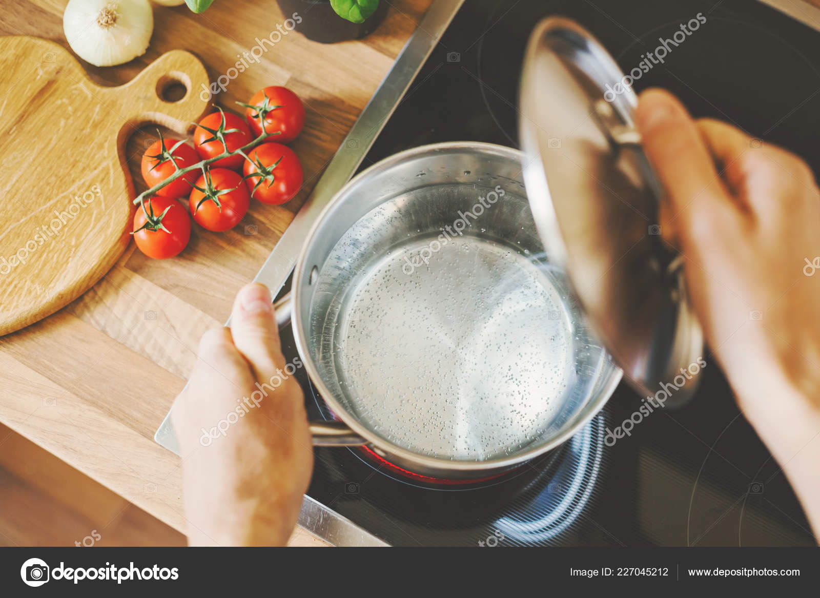 Cropped Shot Man Checking Boiling Water Cooking Pot Stock Photo by ...
