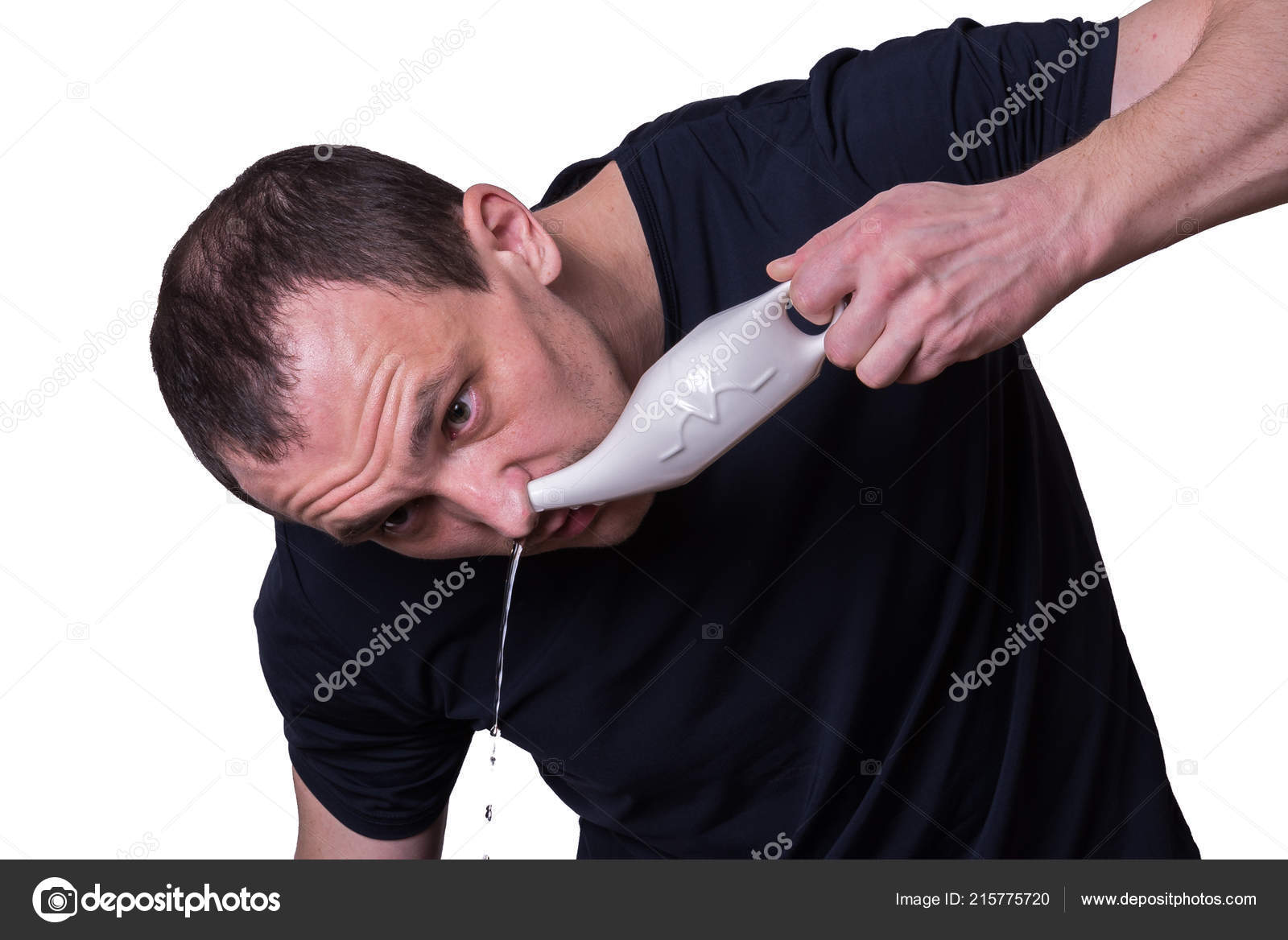 Man Cleaning His Nose Using Neti Pot Isolated White Background Stock ...