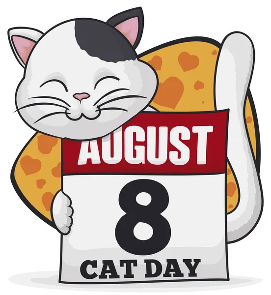 Calendar with Cat Face and Bell for International Cat Day, Vector ...