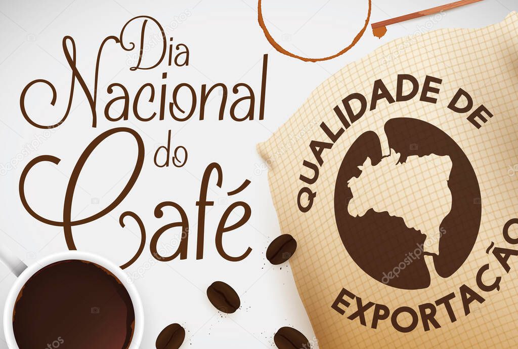 Diseño conmemorativo para el Día Nacional del Café con saco de fusil ...