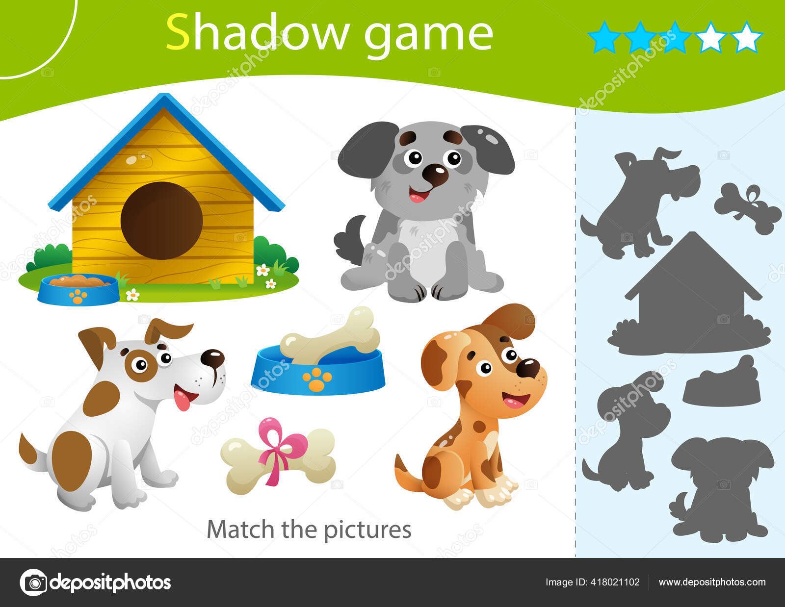 Shadow Game Kids Match Right Shadow Color Image Cartoon Dogs Stock ...