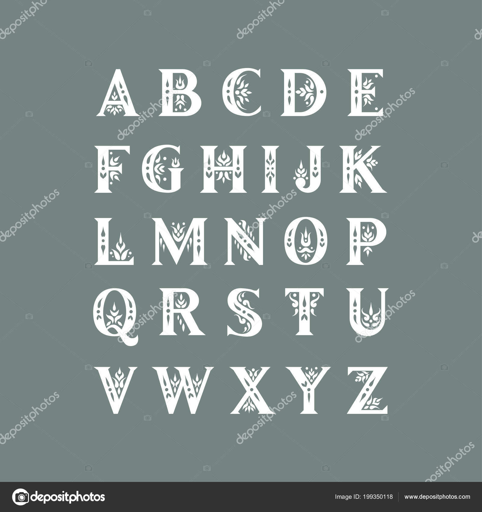 Vector Decorative Alphabet Serif Capital Letters Decorated Vintage ...