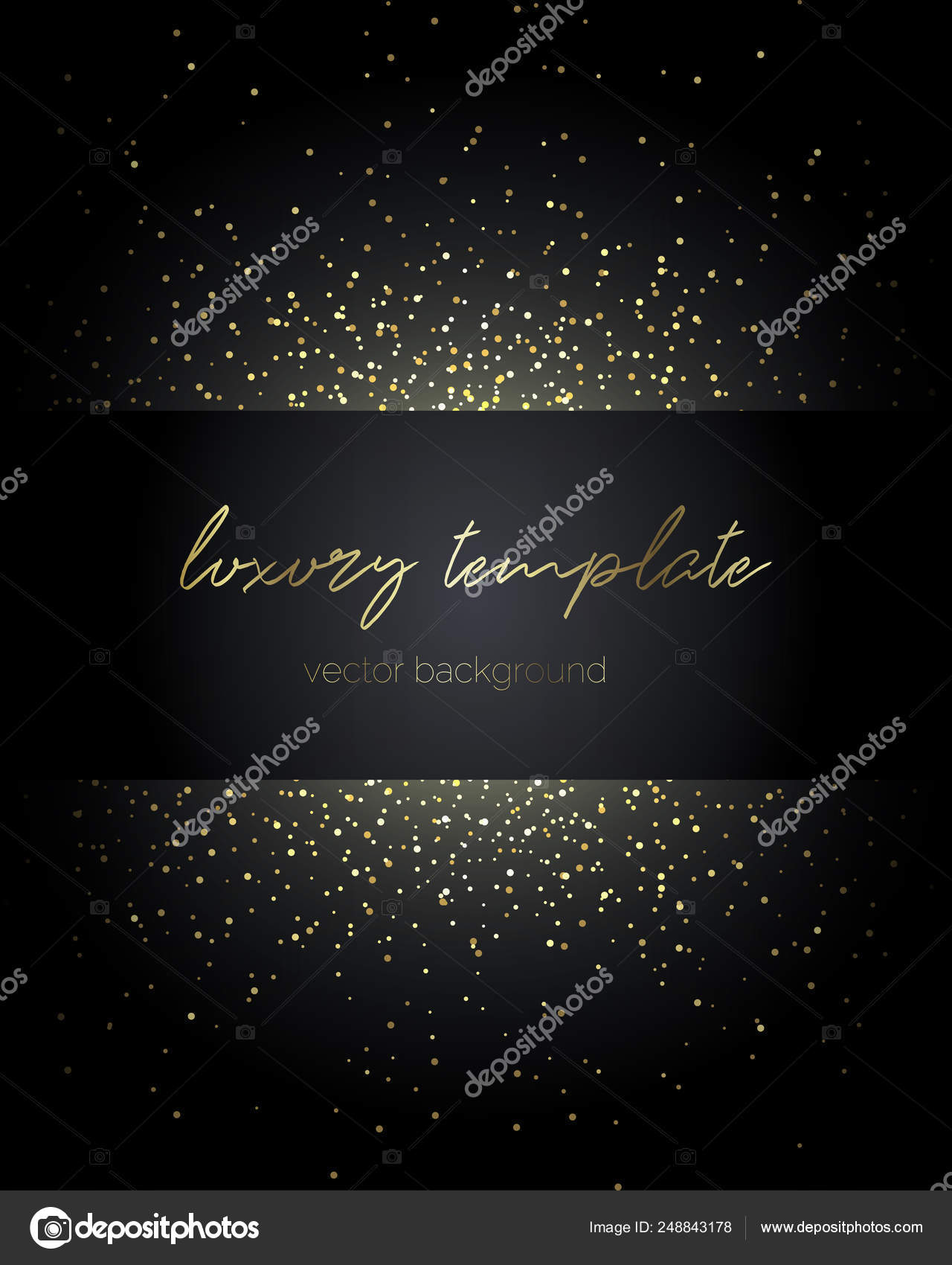 Gold particles. Premium template for text message. Stock Vector Image ...