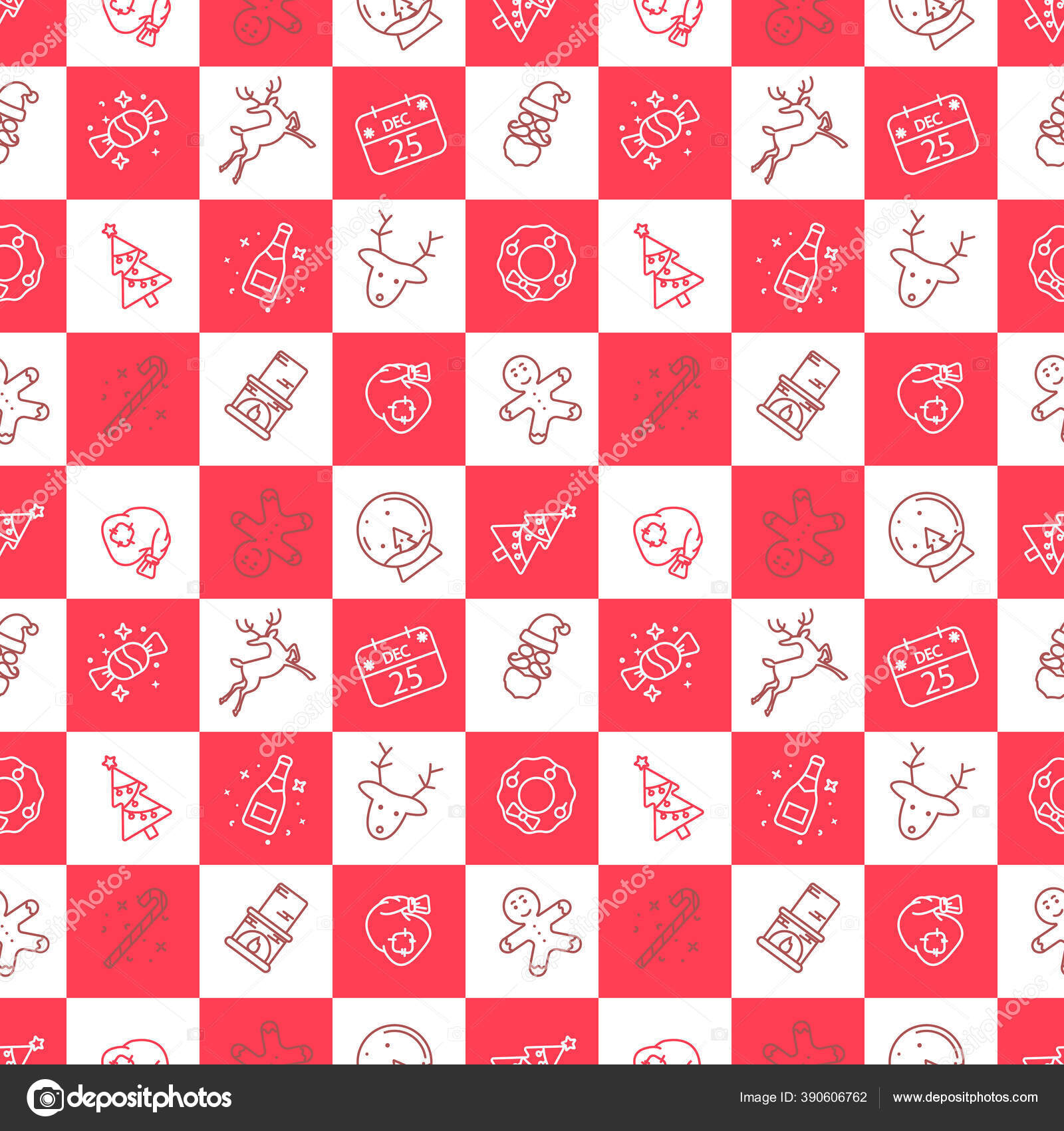 Red and white Christmas background with cute pictures Stock Vector ...